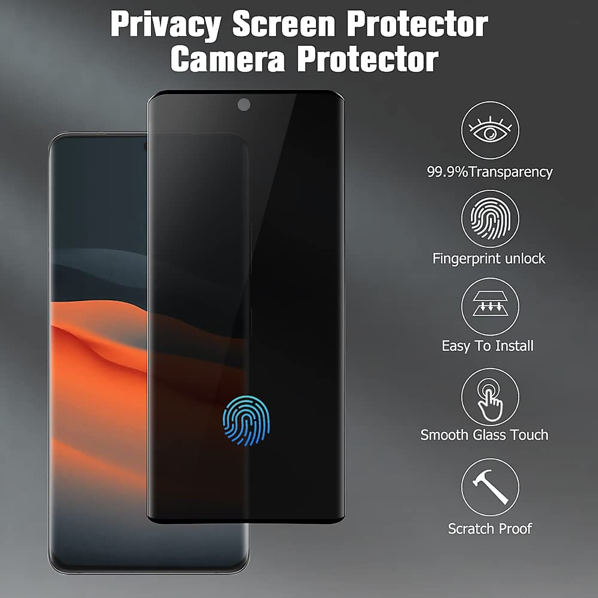 [1+2 Pack] Privacy Screen Protector and Camera Lens Protector for Samsung Galaxy S21 Ultra, Anti-spy,Support Fingerprint Unlocking,Full Coverage,9H Hardness for Samsung Galaxy S21 Ultra 5G(6.8 Inch)