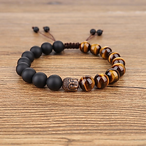 COAI Buddhist Reiki Healing Matte Onyx Tiger Eye Prayer Stones Bracelet