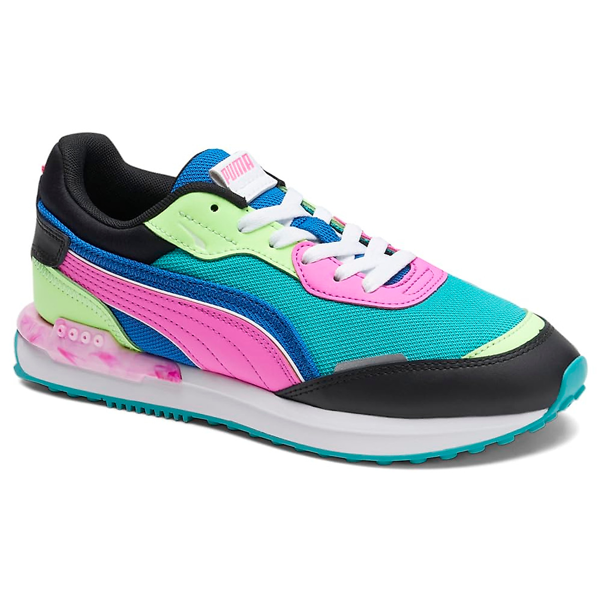 PUMA Women's City Rider Marble Sneaker, Green/Black/Luminous Pink, 9