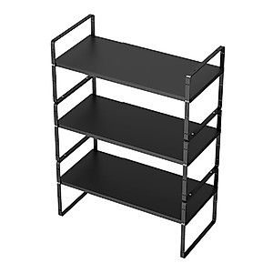 SANNO Expandable Cabinet Shelf Rack,Large Kitchen Cupboard Organizer Stackable Counter Shelf Organizer large Expandable Shelves Cupboard Organizer Rack, Black, 3 pack