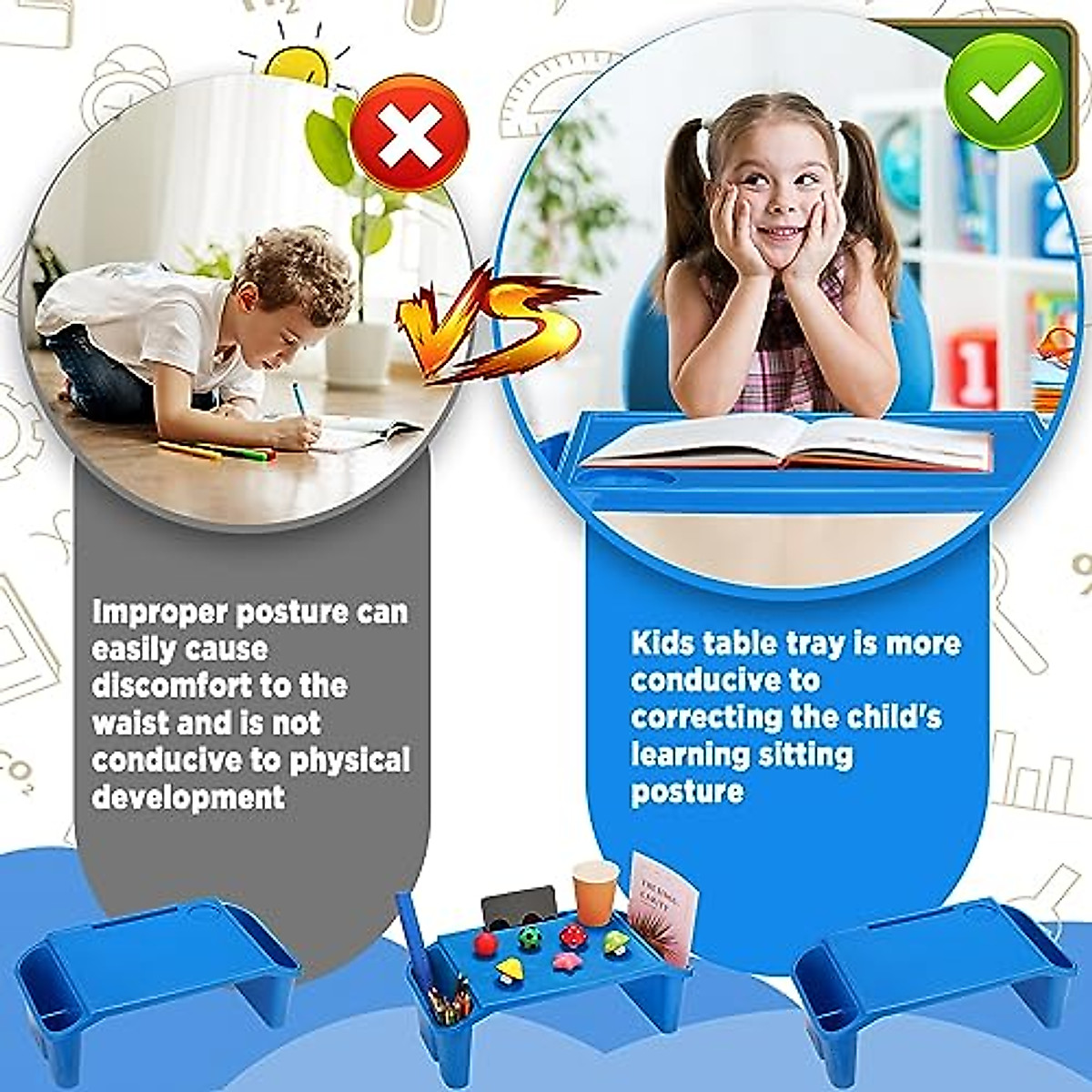 Kisston 12 Pcs Kids Lap Desk Bulk Lap Tray Lap Table Bed Table Plastic Lap Desk with Extra Storage Space Activities Children Portable Lap Desk for Kids Students Work Study School Classroom (Blue)