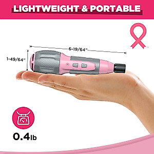 WORKPRO Electric Cordless Screwdriver Set - 4V USB Rechargeable Lithium-ion Battery Screwdriver Kit with LED Light - Small Screwdriver with 7pcs Bits for Home, Office, Apartment - Pink Ribbon