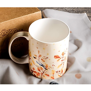 Maison d' Hermine Coffee Mug Set with Handles Fine Bone China Mug Pack of Two for Restaurant Microwave & Dishwasher Safe Perfect Gifts for Mothers Day Teacher Men & Women (Oak Leaves, 12 Ounce)