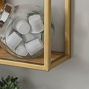 Powell Furniture Linon Penelope Metal and Wood Wall Shelves in Gold and Natural