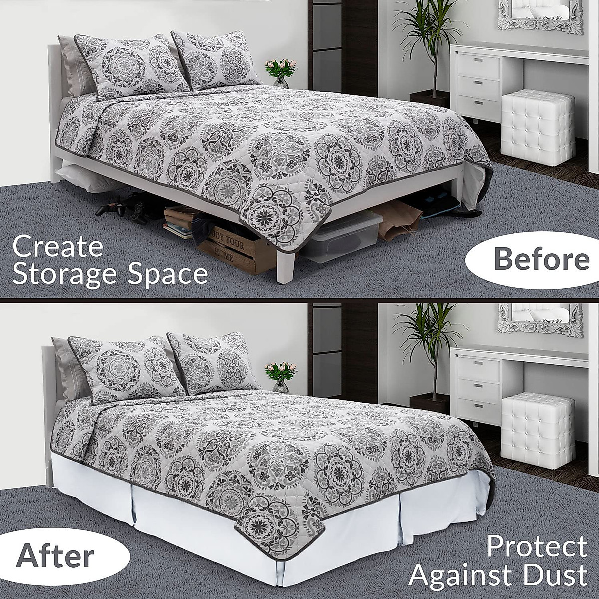 Mellanni Bed Skirt Twin Size - Bed Skirting - 15-Inch Tailored Drop Pleated Dust Ruffle - Hotel Luxury Bedding - Wrinkle, Fade, Stain Resistant - 1 Bedskirt (Twin, White)