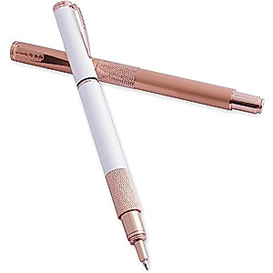 Rose Gold and White Cute Rollerball Pen Gift Set for Women - Aesthetic Writing Pen Set with Black Ink