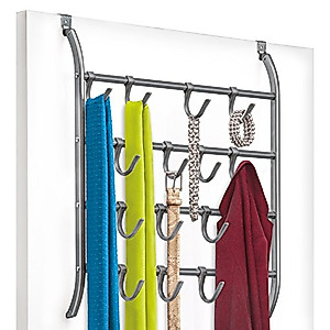 Lynk® Over Door or Wall Mount 16 Hook Rack - Shirt, Belt, Hat, Coat, Towel, Purse, Bra Organizer - Platinum