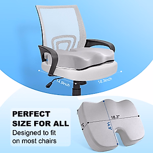 Benazcap Seat Cushion for Office Chair Cushions,Non-Slip, Sciatica & Tailbone Pain Relief Firm Coccyx Pad for Long Sitting, for Desk Chair/Car Seat/Gaming Chair/Wheelchair,Grey