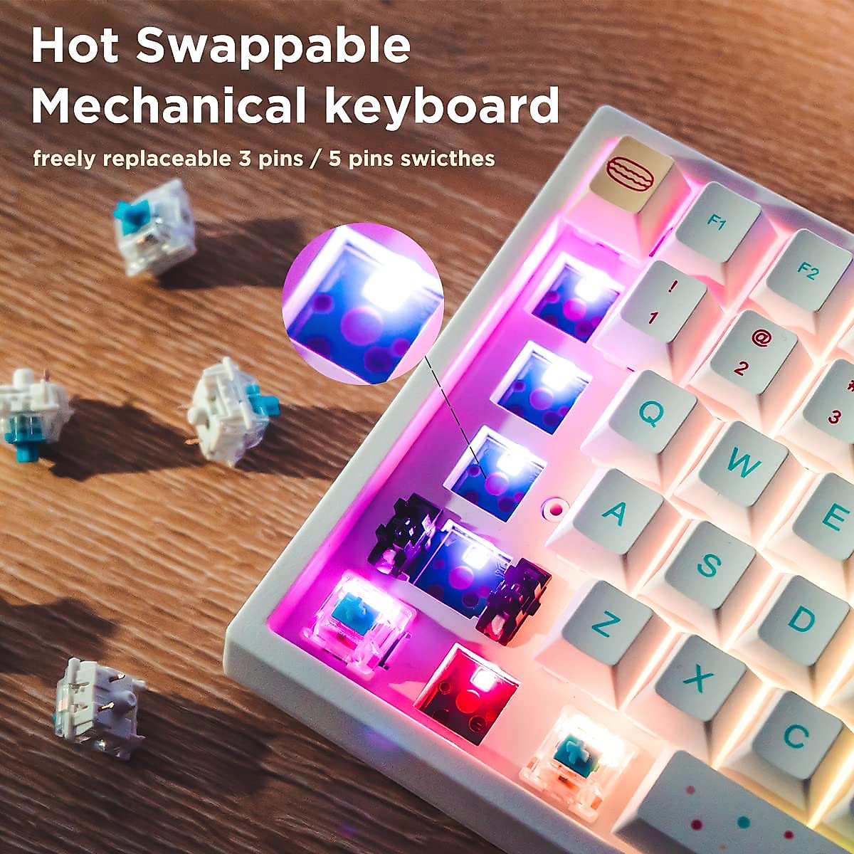 YUNZII Macaron 84 84-Key RGB Hotswap Wired Mechanical Gaming Keyboard with PBT Dye-subbed Keycaps for Mac/Win/Gamers (Gateron Black Switch,Macaron)