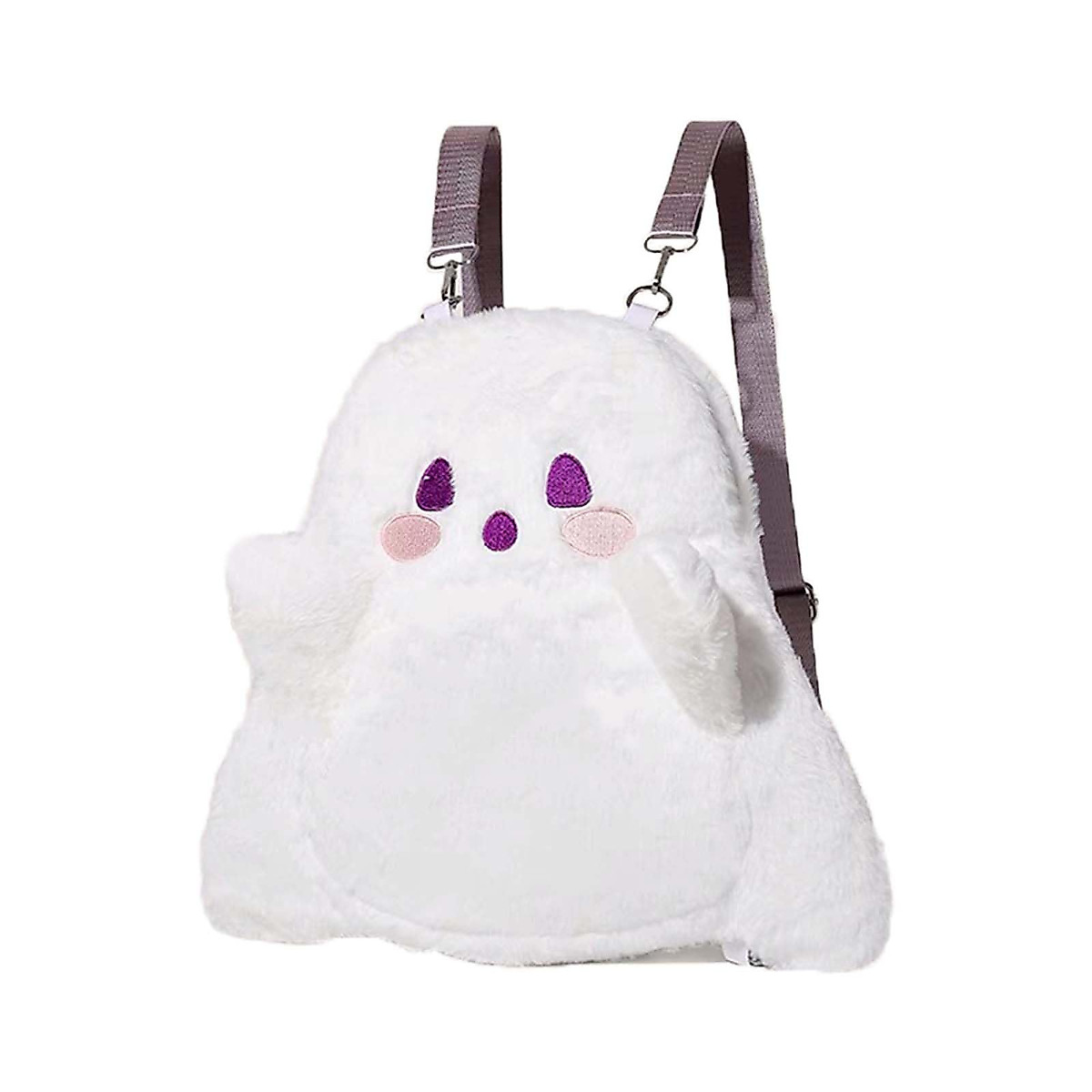 Lutoku Halloween Cute Ghost Face Backpacks, Mini Crossbody Candy Bag, Plush Spooky backpack, Kawaii Cartoon Backpack for Birthday, Day of the Death, Halloween Horror Nights