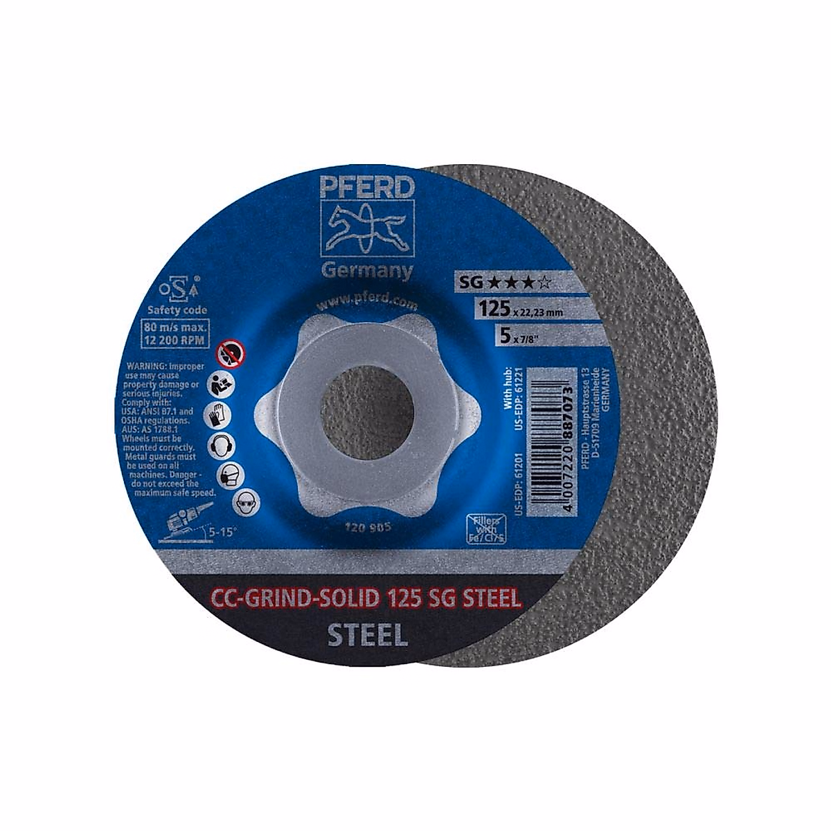 Pferd 61201 5" CC-Grind-Solid 7/8" A.H. - SG for Steel