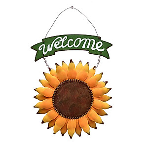YUMBOR Metal Hanging Sunflower Welcome Sign Vintage Sunflower Hanging Decor Outdoor Door Wreath Garden Indoor Shop Wecome Decoration