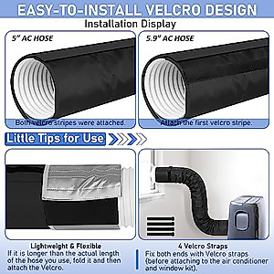 Angooni Portable ac Hose Cover - 59” Flexible and Thick Air Conditioner Hose Cover Wrap with No Leaks, Portable ac Hose Insulation for Hoses Between 5" and 5.9" in Diameter, Black