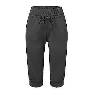 AopnHQ Women's Pants Summer Ladies White Pants fold Over Yoga Pant Cotton Cover up Women Capri Pants for Summer Womens Cotton Capris for Summer Women Pants Casual