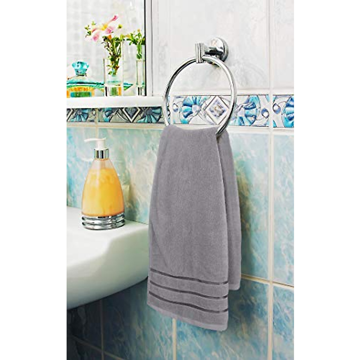 Utopia Towels 8-Piece Luxury Towel Set, 2 Bath Towels, 2 Hand Towels, and 4 Wash Cloths, 600 GSM 100% Ring Spun Cotton Highly Absorbent Viscose Stripe Towels Ideal for Everyday use (Cool Grey)