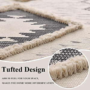 Boho Runner Rug 2'x6', Washable Hallway Farmhouse Area Rug, Kitchen Floor Mat with Tassels, Tufted Cotton Woven Entryway Carpet, Grey