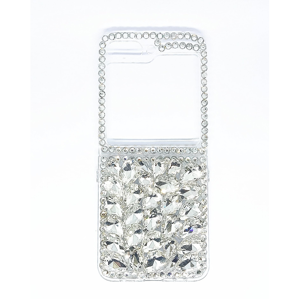 Aikukiki Case for Galaxy Z Flip 5,Galaxy Z Flip 5 5G Case,3D Handmade Sparkle Stunning Stones Crystal Diamond Bling Glitter Phone Case for Samsung Galaxy Z Flip 5 5G (2023) (Full White)