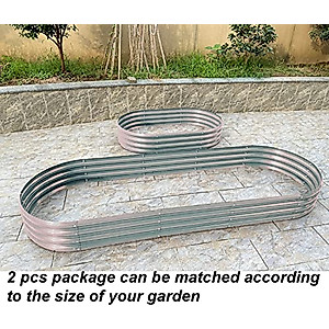 Aozora 2 Pcs Metal Raised Garden Bed,7-ft Planter Raised Beds Garden,Galvanized Raised Garden Beds for Vegetables Flower Herb (Silver)