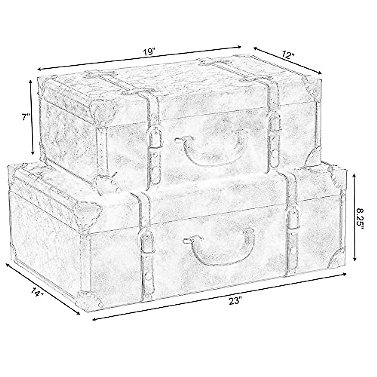 Vintiquewise Suitcase Storage Trunk with Faux Leather Set of 2