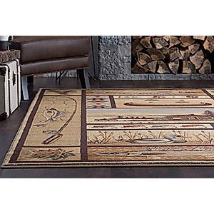Lodge Retreat Novelty Lodge Pattern Beige Rectangle Area Rug, 8' x 10'