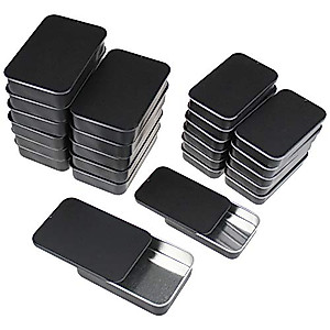 24-Pack Slide Top Rectangular Metal Tin Containers for Candies Jewelry Crafts Pills Lip Balm Storage Survival Kit, Mixed Sizes (Black)