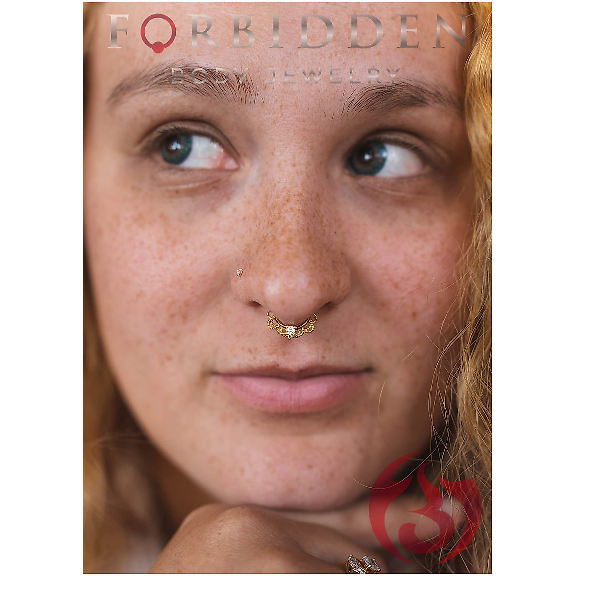 Forbidden Body Jewelry 16g 18k Gold Plated Brass Filigree Septum and Cartilage Hoop with Clear CZ Crystal Center