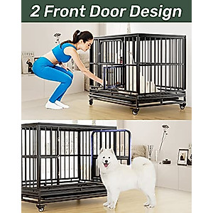 38 inch Heavy Duty Dog Crate | Dog Kennel for Small Medium Large Dog | Strong Metal Escape Proof Dog Cage | Removable Tray & Lockable Wheels