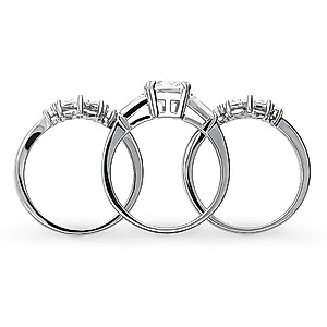 BERRICLE Sterling Silver 3-Stone Wedding Engagement Rings Emerald Cut Cubic Zirconia CZ 7-Stone Ring Set for Women, Rhodium Plated Size 5.5