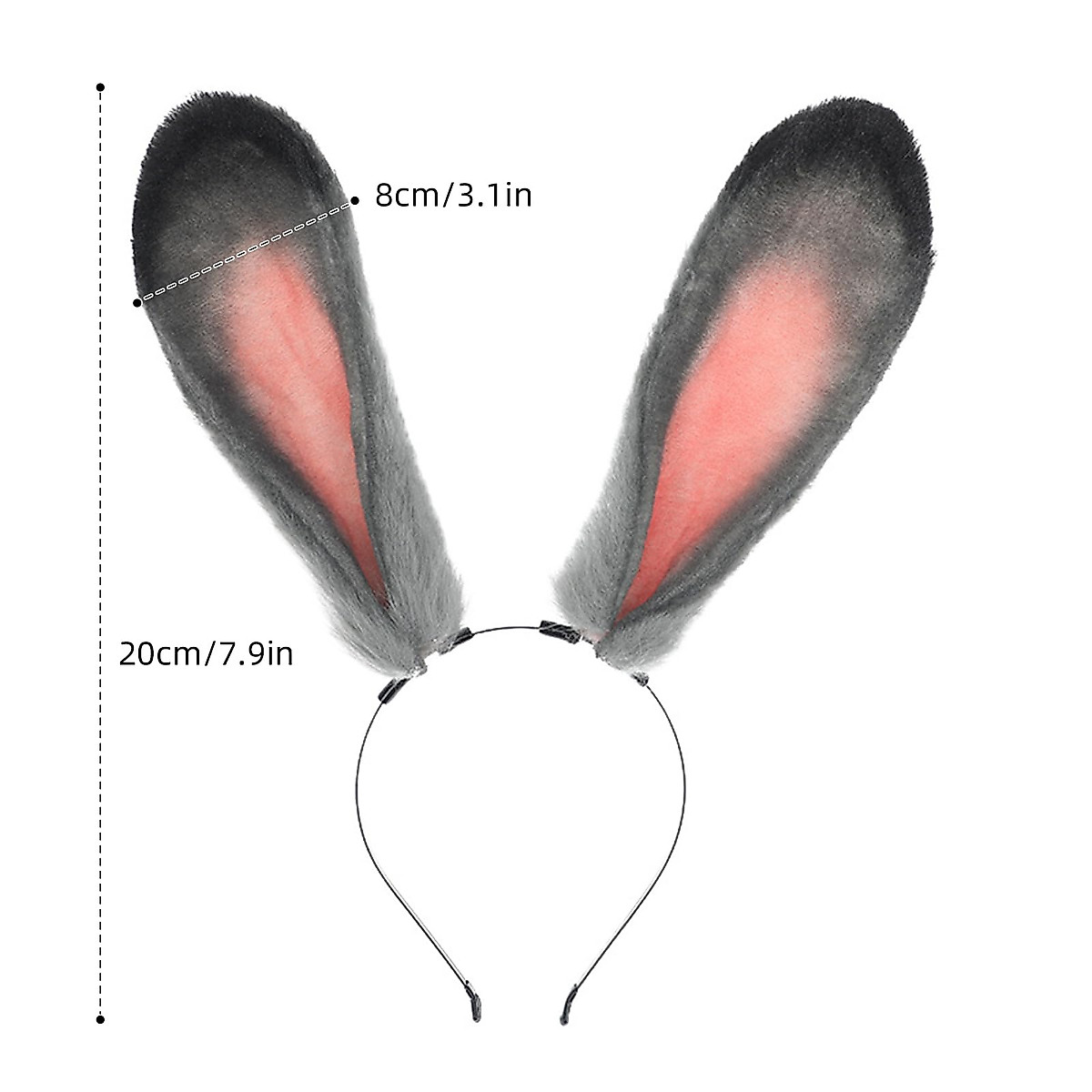 JUNBOON Handmade Fur Rabbit Ears Headwear Women Men Cosplay Costume Party Cute Head Accessories for Halloween