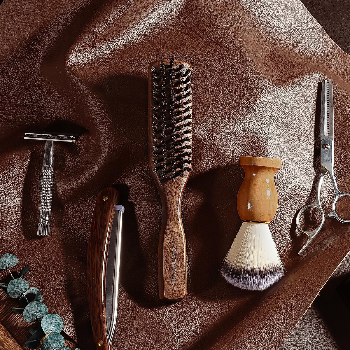 Mens Wild Boar Bristle Hair Brush for Men - Slick Back Hair Brush - Stiff Bristles for Thick Hair, Natural Black Walnut Wooden Handle Hairbrush, Beard Mustache Brush Comb by GAINWELL