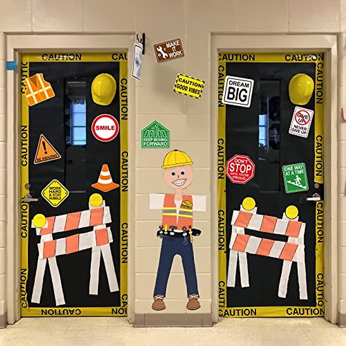 42 Pcs Construction Bulletin Board Set Under Construction Positive Sayings Accents Cutouts Signs for Classroom Learning Zone Kid's Room Decor