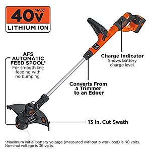 BLACK+DECKER 40V MAX* String Trimmer / Edger, 13-Inch (LST140C)