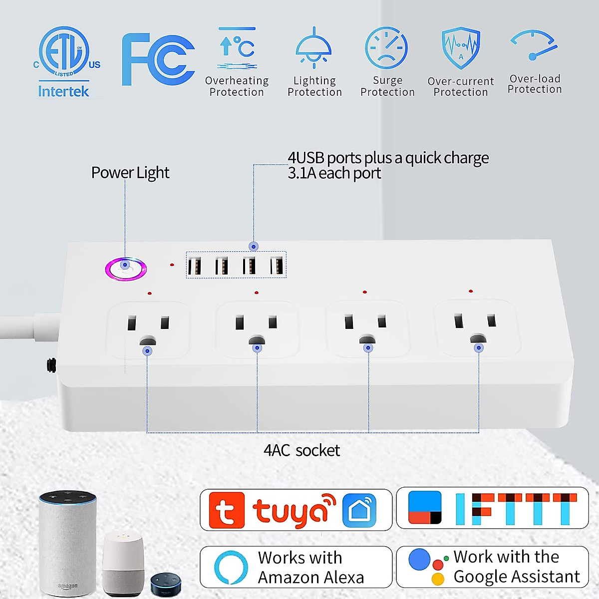 Smart Power Strip, UseeLink ZigBee Surge Protector,White