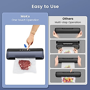 MoKo Vacuum Sealer Machine,85kpa Food Vacuum Sealer, Full Automatic Air Sealing System for Food Sealer, LED Touch Food Sealer with Dry and Moist Food Modes, Compact Design, 20Pcs Seal Bags Starter Kit