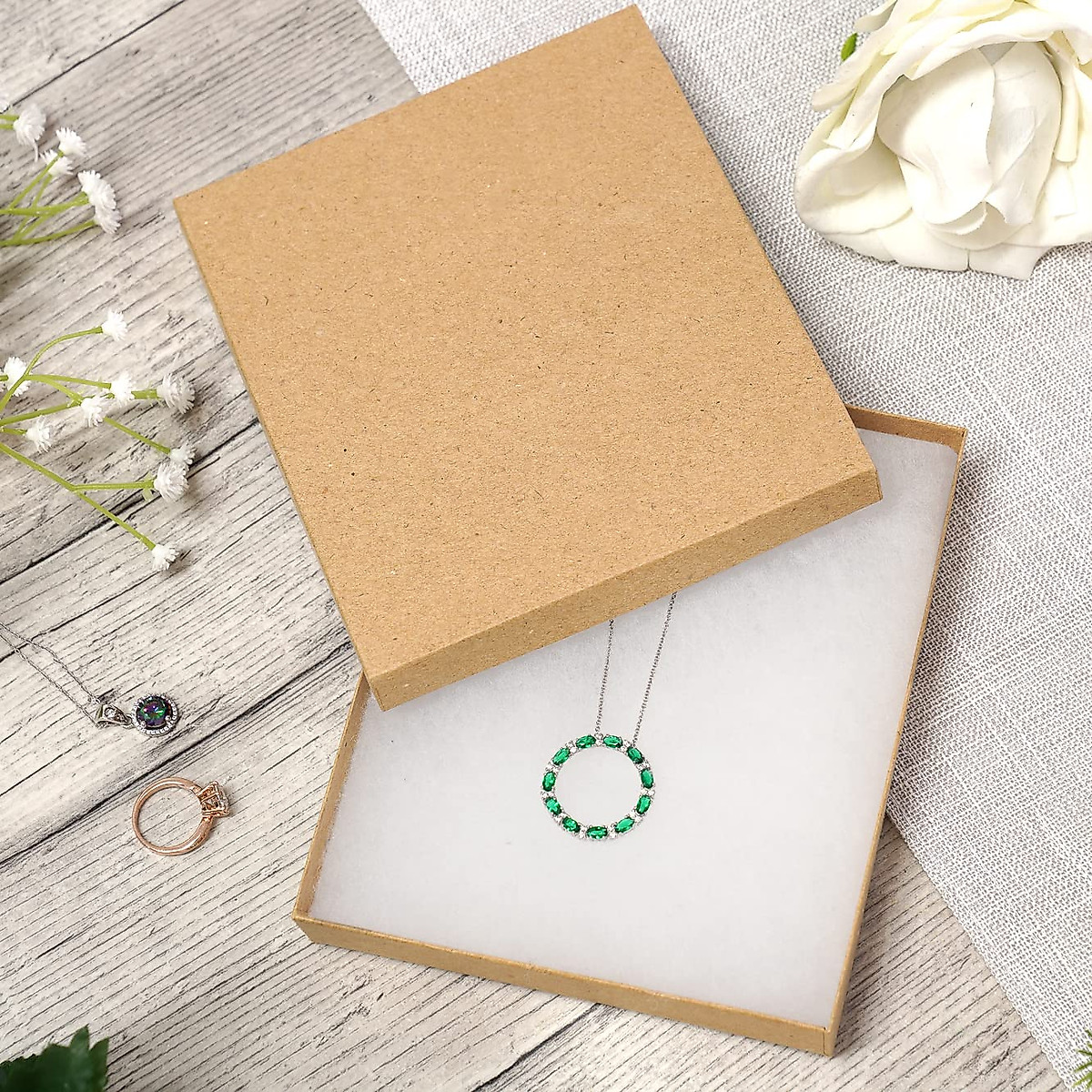 Cardboard Jewelry Boxes 10 Pack - 6"x5"x1" Bulk Cotton Filled Small Gift Boxes with Lids for Jewelry Packaging - Jewelry Gift Boxes for Shipping, Small Business, Accessories (Kraft)