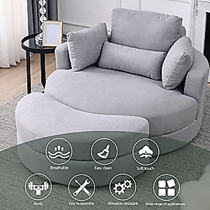 FULife Oversized Swivel Accent Barrel Chair with Storage Ottoman+4 Pillows,Comfy Upholstered 360 Recliner Sofa Club Chaise Leisure Round Loveseat Lounge Armchair for Living Room/Hotel/Nursery