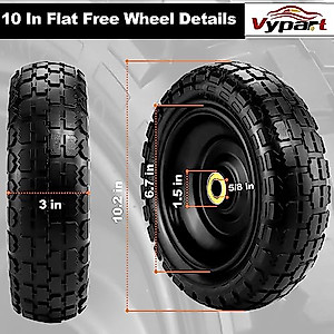 4.10/3.50-4 Tires Wheels Fit for Gorilla Cart 2 Pack 10 Inch Flat Free Wheels Puncture Resistant Tyre for Carts,Hand Truck,Dolly,Wagon,Wheelbarrow