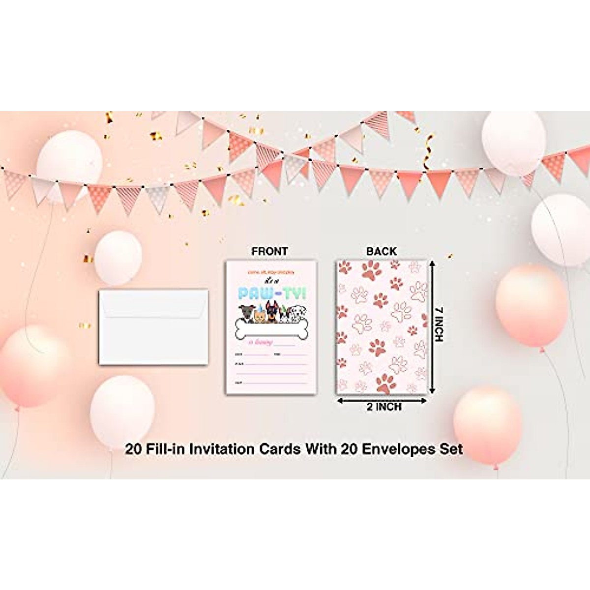 WwongxianB Birthday Party Invitation Cards for Kids, Teens Party Invites Cards, Pet Puppy Dogs Party Celebration, Birthday Party Supplies, 20 Fill-in Invitation Cards With Envelopes Set -SR A013