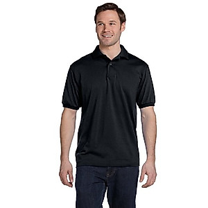 Hanes Men's Cotton-Blend EcoSmart Jersey Polo Black Medium