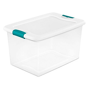 Sterilite Clear 6 Quart Easy Latching Storage Box with White Lid, 12 Pack, and Clear 64 Quart Easy Latching Storage Box with White Lid, 6 Pack