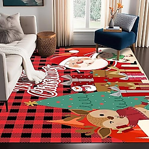 FUYEUN Plaid Christmas Area Rug, Snowflake Rug, Xmas New Year Gift Door Mat for Bedroom Living Room Kitchen, Merry Christmas Indoor Floor Mats for Holiday Festive Decoration,63" X 31"