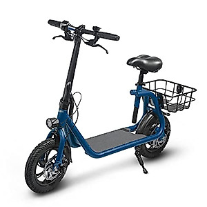 SEHOMY Foldable E Scooter with Adjustable Seat, 2 Wheels Scooters 450W Motor Battery, Lightweight Electric Moped for Adults Commuter - 15.5MPH, 20 Mile Range, Blue, 265lbs