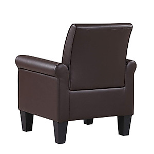 Lohoms Modern Faux Leather Accent Chair Upholstered Living Room Arm Chairs Comfy Single Sofa Chair Espresso