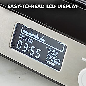 GreenPan Stainless Steel 2-Slice Belgian Waffle Maker Iron, Healthy Ceramic Nonstick Plates, Adjustable settings and Presets, Easy-to-use LED Display