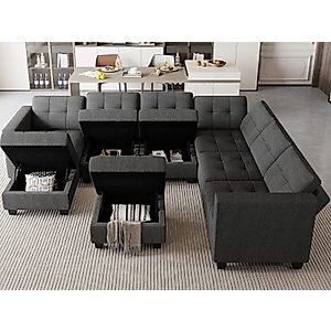 Belffin Modular Sectional Sofa Set with Ottomans Oversized U Shaped Sofa Set with Storage Seat Modular Sofa Couch with Reversible Chaises Modern Fabric Dark Grey