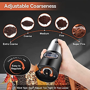 HOMCYTOP Electric Salt and Pepper Grinder Set W/USB Rechargeable Base, No Battery Needed, One Handed Operation, Automatic Powered Spice Mill Shakers Refillable, Adjustable Coarseness, LED Light
