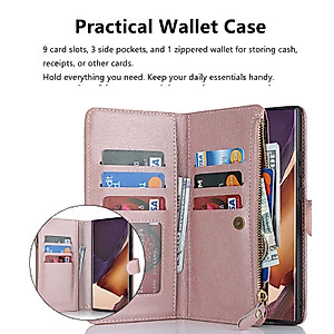 iCoverCase for Samsung Galaxy Note 20 Ultra Wallet Case with Card Holder for Women, Crossbody Lanyard Strap Kickstand PU Leather Case with Zipper Pocket Credit Card Slots Cover (Rose Gold)