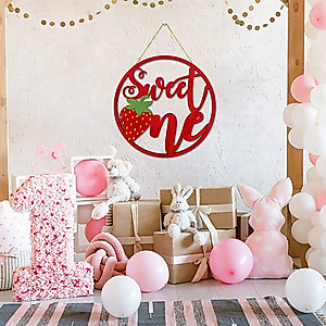 Strawberry Party Decorations Sweet One Birthday Sign for First Birthday Wood Sign Cutout Centerpieces for Baby Girls Summer Fruit Baby Milestone Cake Smash Photo Props Baby Shower Supplies