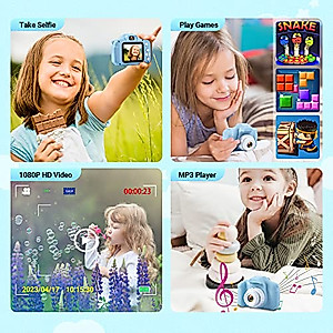 Kids Camera for Boys HOMHOW Toddler Camera for Girls Boys Children, Selfie Camera Kid Toys Christmas Birthday Gift Age 3 4 5 6 7 8 9 Year, 2inch IPS Screen with 32GB SD Card Blue