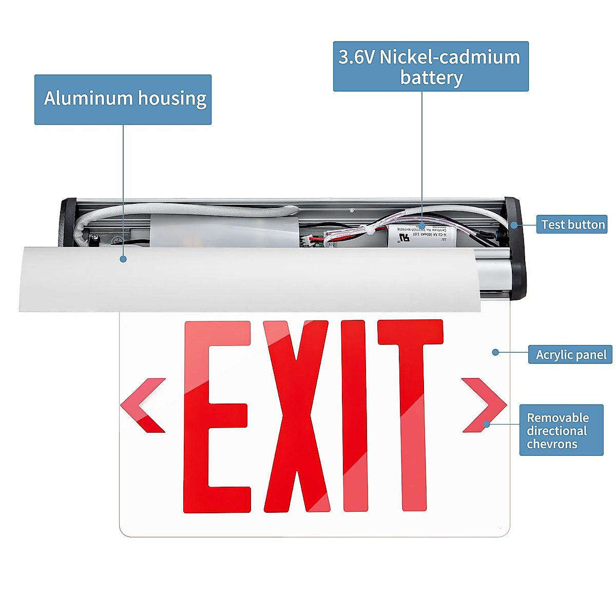 TANLUX Red Exit Signs for Business, LED Edge Lit Exit Sign, UL 924, Hardwired Emergency Exit Lights with Battery Backup, Aluminum Housing with Rotating Acrylic Clear Panel, AC 120/277V, 1 Pack